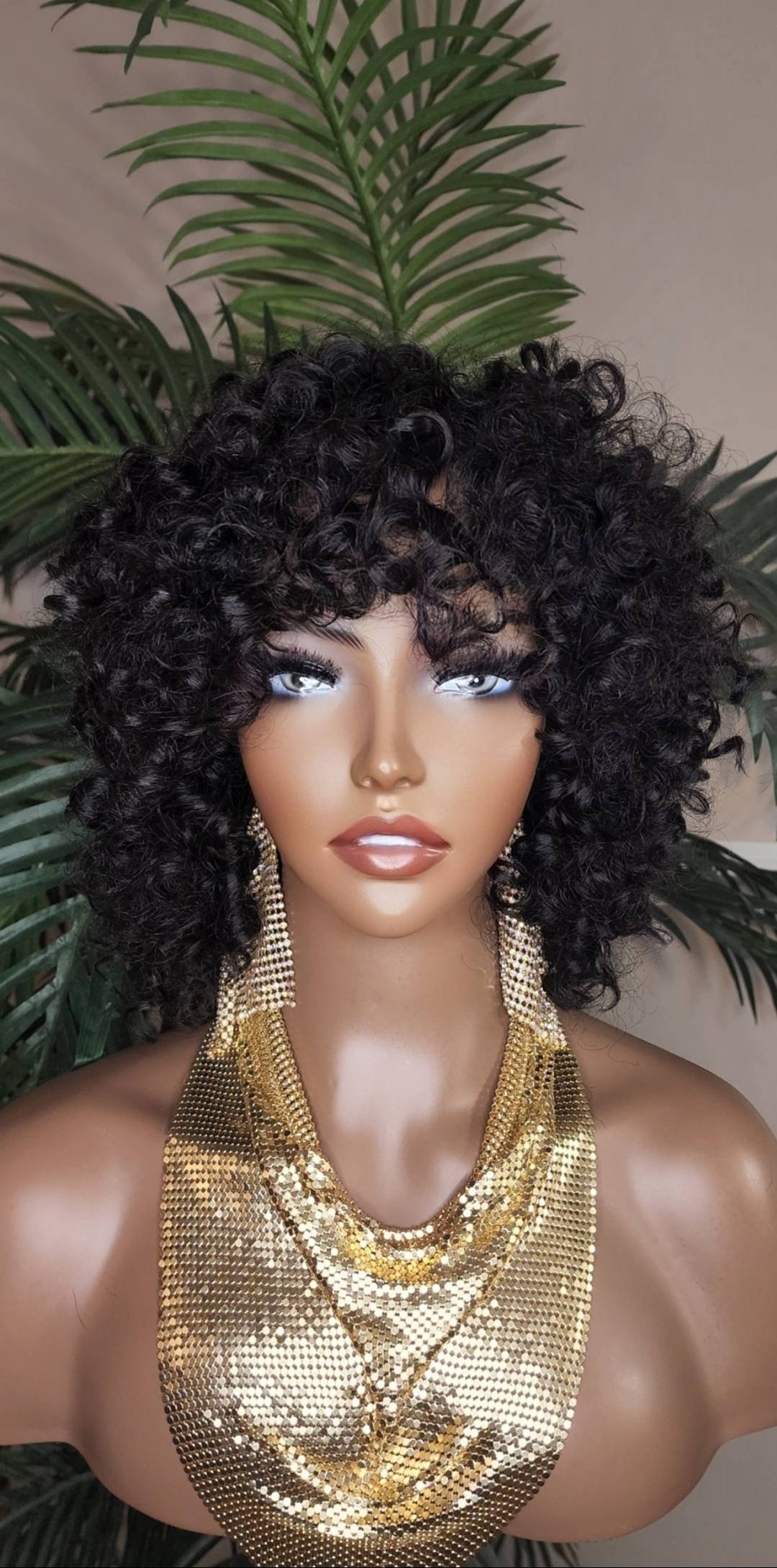 Wig Short Small Curl Bob Style Brazilian Remy 100% Human Hair Full Cap ...