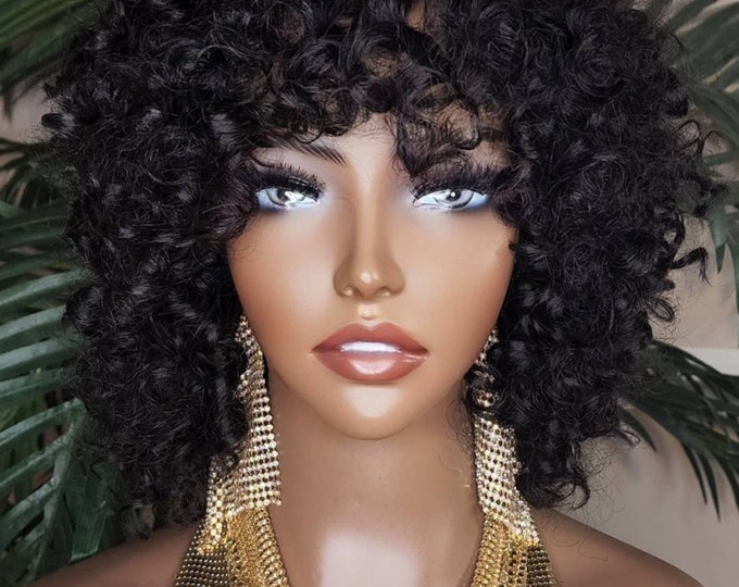 Wig Short Small Curl Bob Style Brazilian Remy 100% Human Hair Full Cap ...