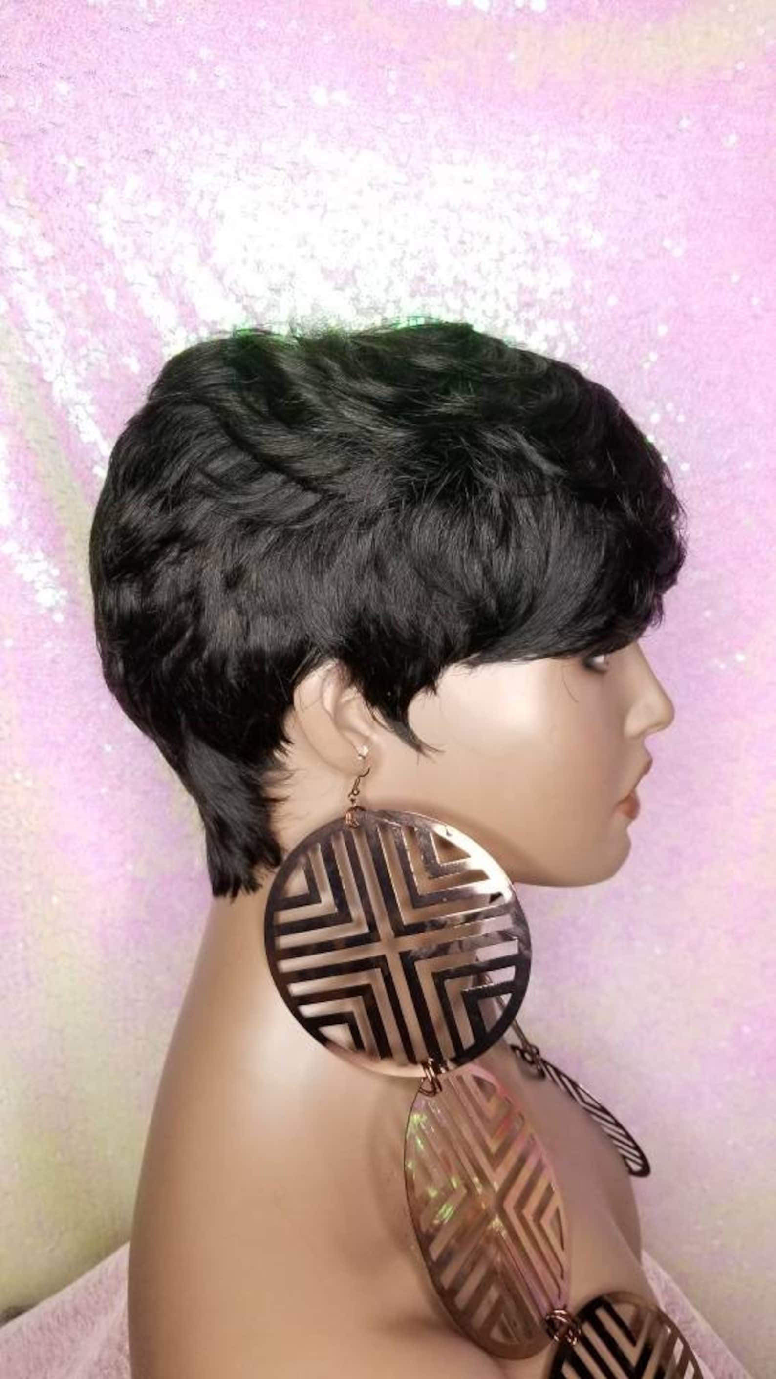 Razor Cut Pixie Wig: Peruvian Remy Human Hair, Swoop Bang, Glueless ...