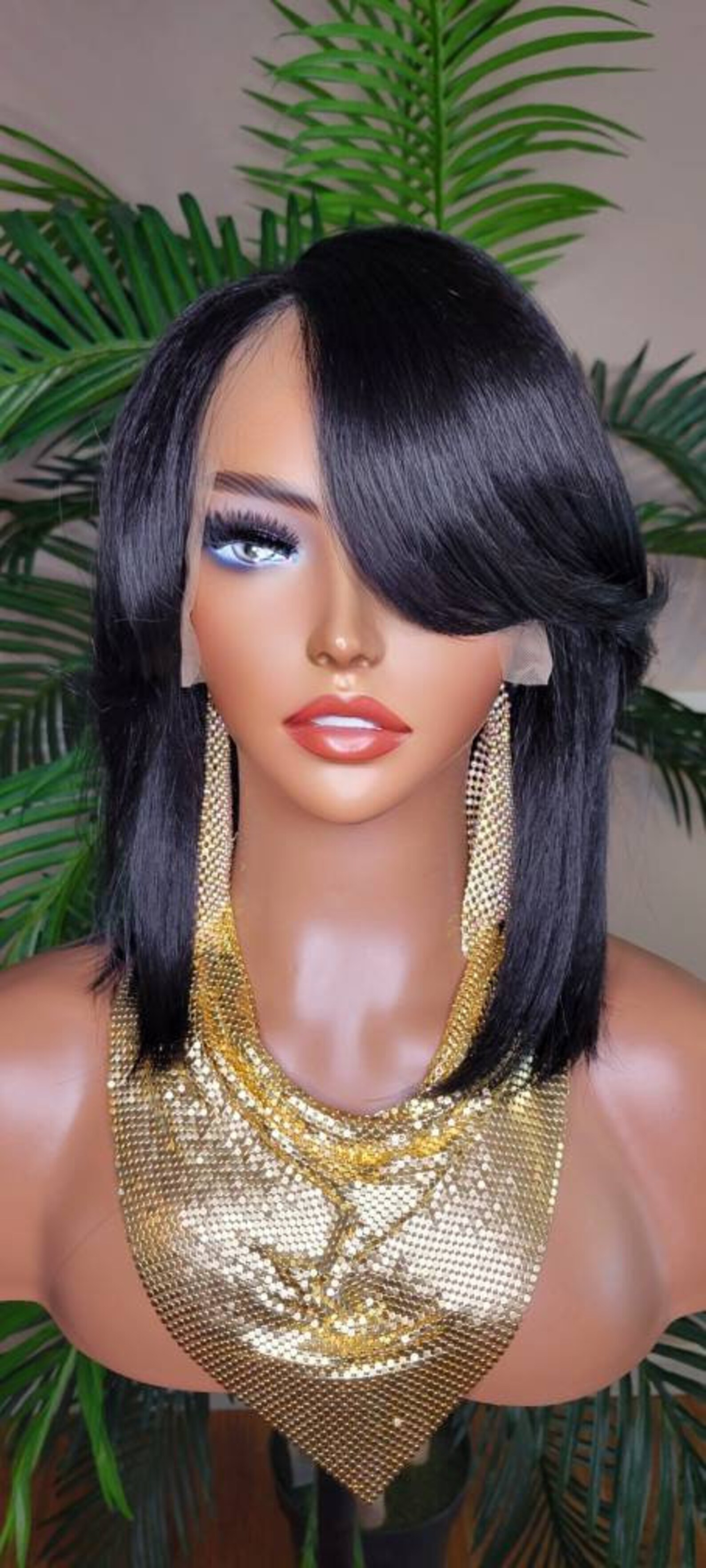 WIG Bob Cut Swoop Bang Hairstyle Lace Front Wig Razor Cut - Etsy