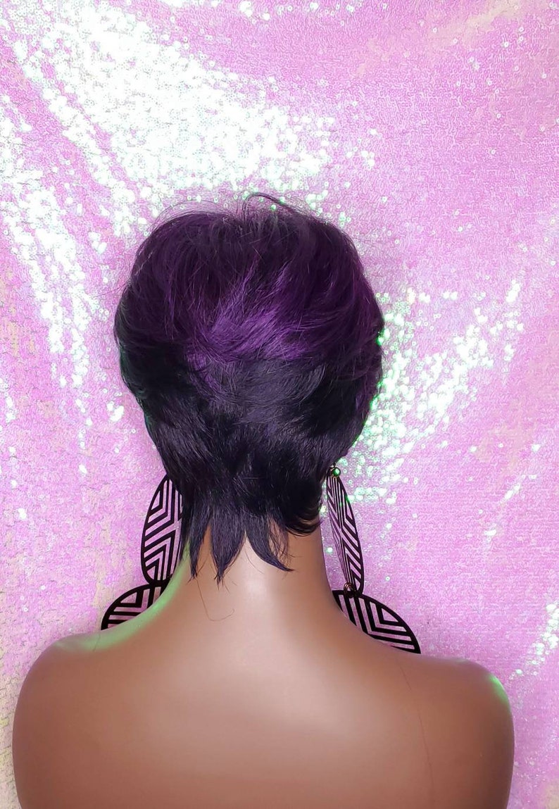 Wig Purple Ombre Hair Wig Short Wig Pixie Cut Wig With Swoop Etsy