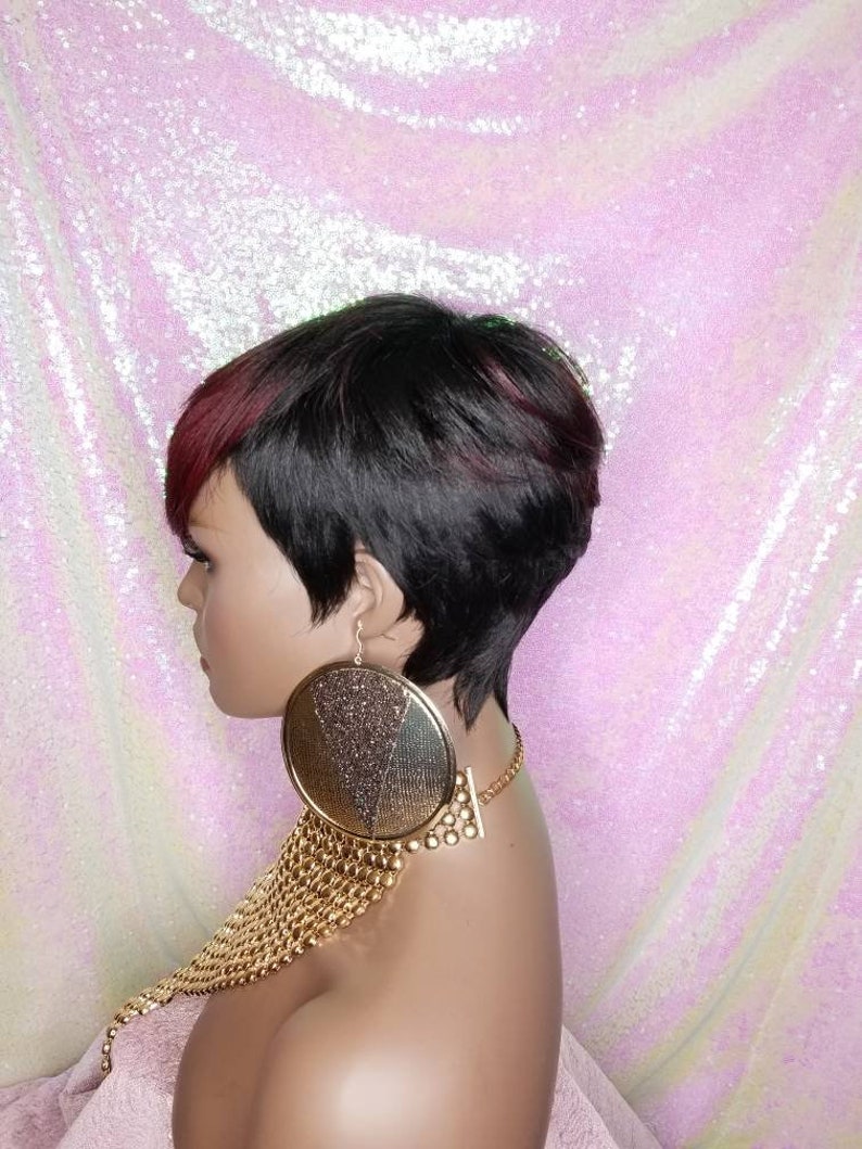 Ombre Hair Wig Short Wig Pixie Cut Style Wig With Swoop Bangs Etsy