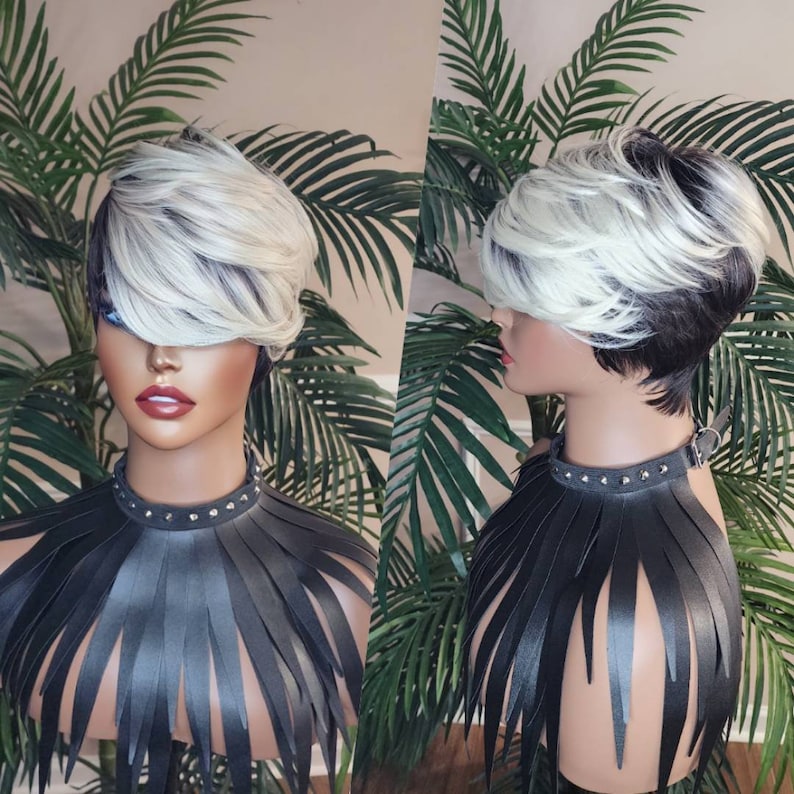 Wig White Gray Blonde Hair Swoop Bang Wig Tapered Short Cut - Etsy