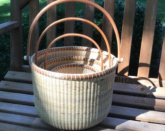 Nantucket-style 8-inch Round Basket With Handle - Etsy