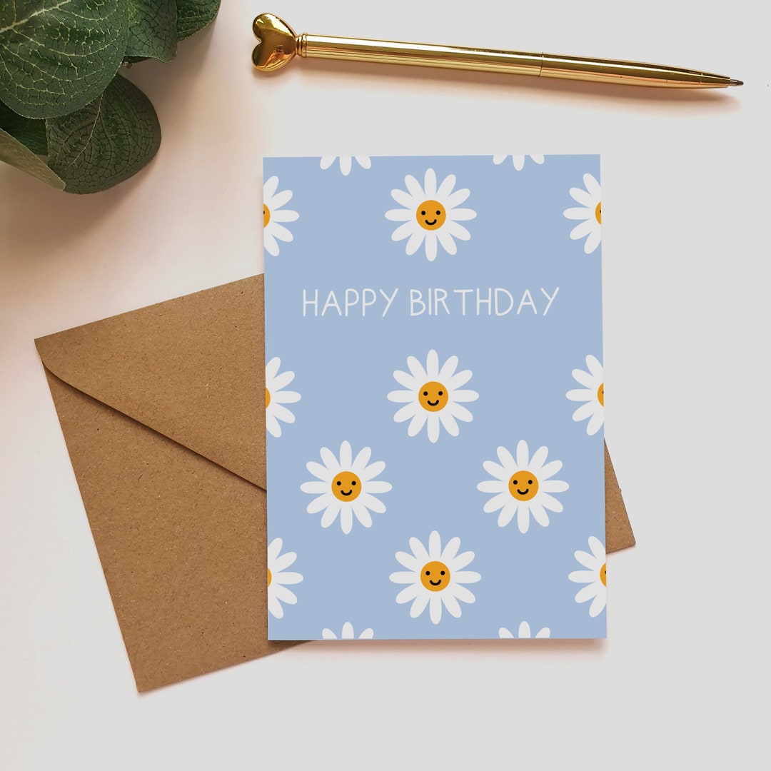 A6 Daisy Happy Birthday Card Blue Daisy Flower Card Cute - Etsy