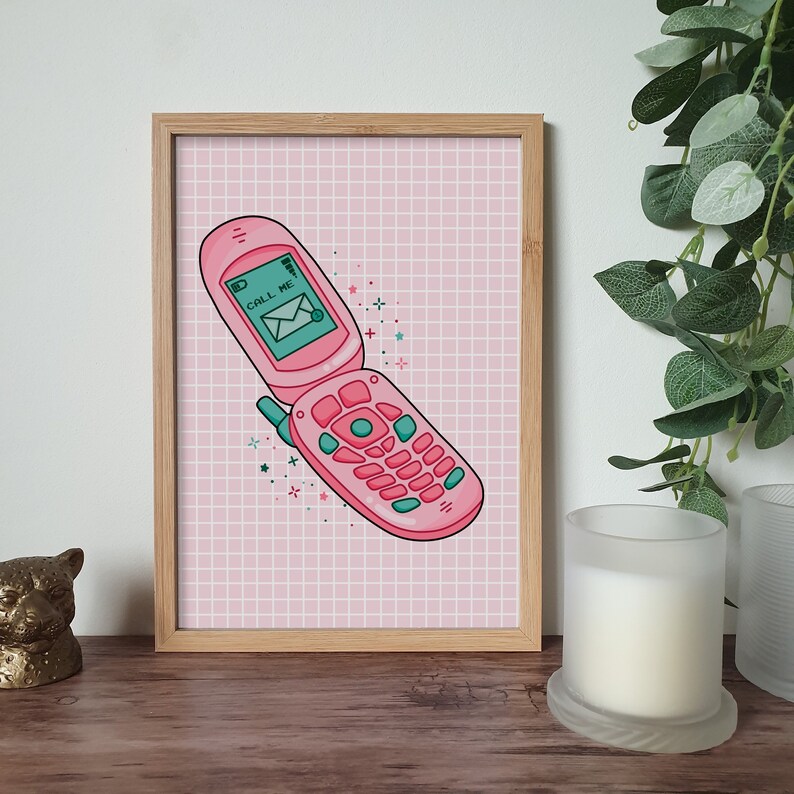 Kawaii Flip Phone Art Print A3 A4 A5 A6 Aesthetic Design - Etsy