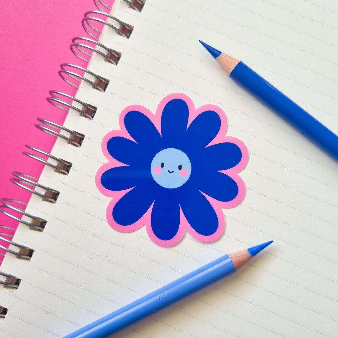 Blue Daisy Vinyl Sticker Laminated Stickers Laptop Sticker Colourful ...