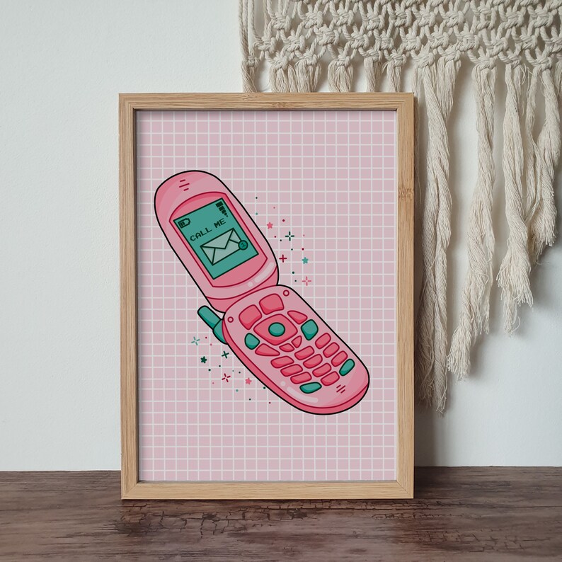 Kawaii Flip Phone Art Print A3 A4 A5 A6 Aesthetic Design - Etsy