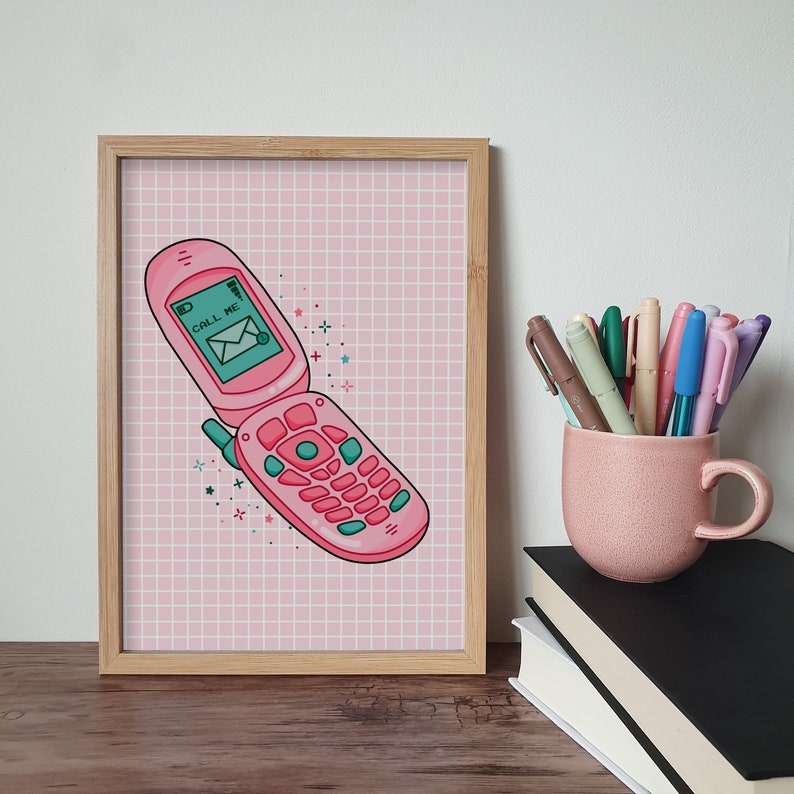 Kawaii Flip Phone Art Print A3 A4 A5 A6 Aesthetic Design - Etsy