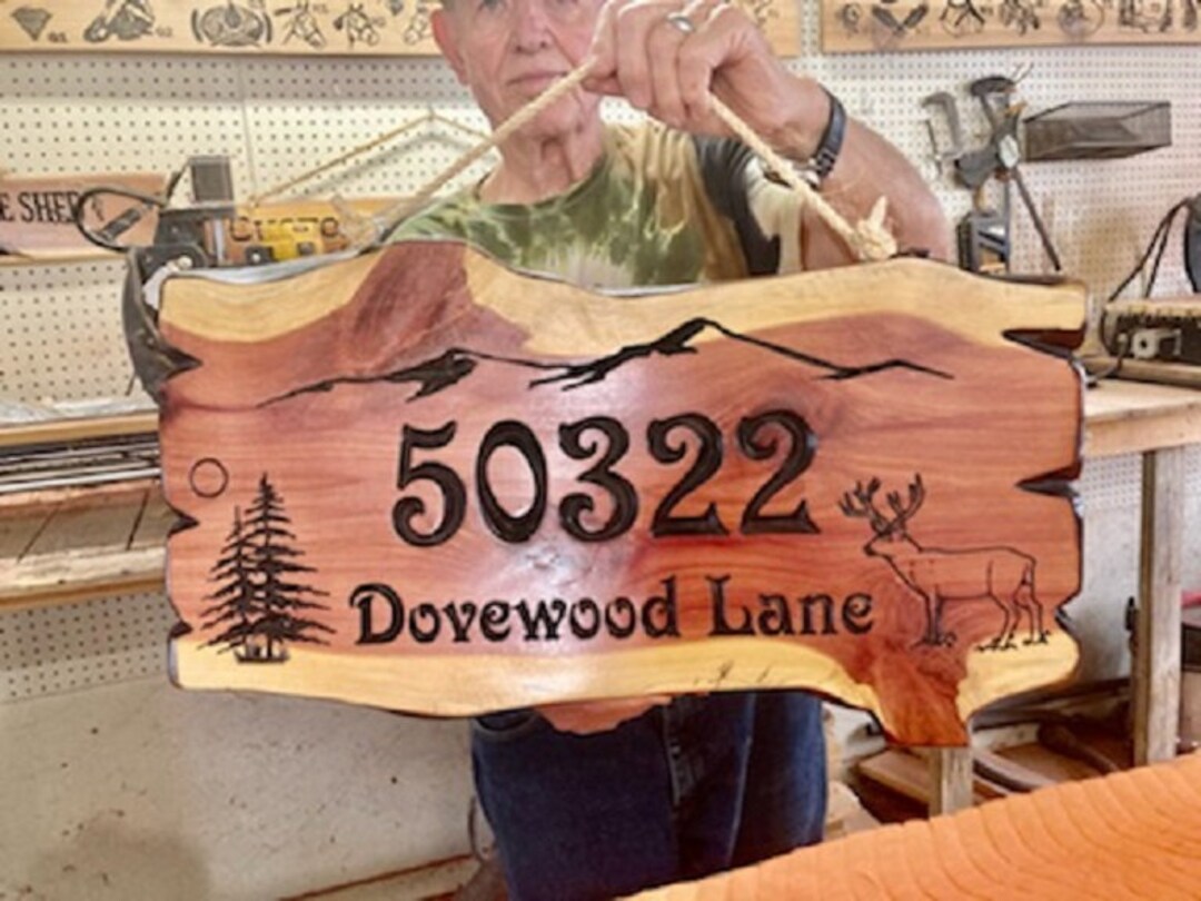 Street Number Address, Custom Live Edge Bark Red Cedar Wood, Deep ...
