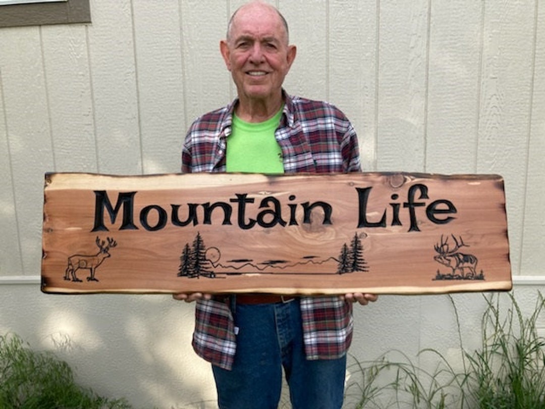 Trees, Elk, Deer, Custom Live Edge Bark Red Cedar Wood, Hardwood, Deep ...