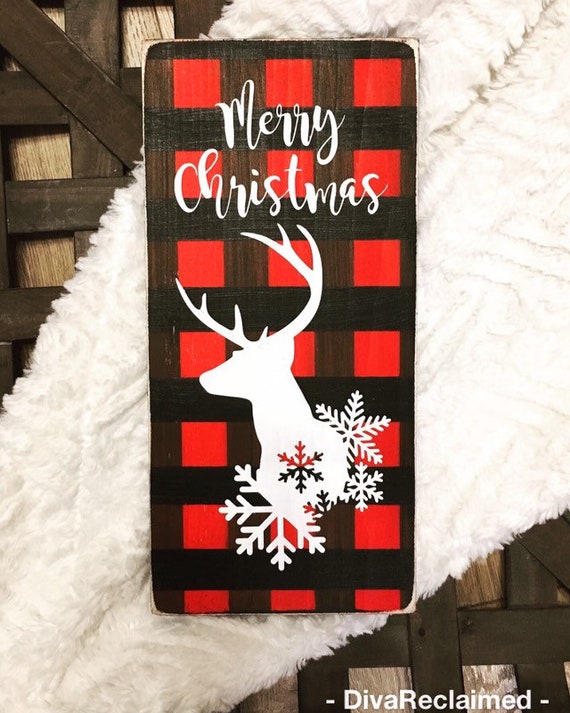 Plaid holiday sign plaid deer buffalo plaid Christmas deer | Etsy