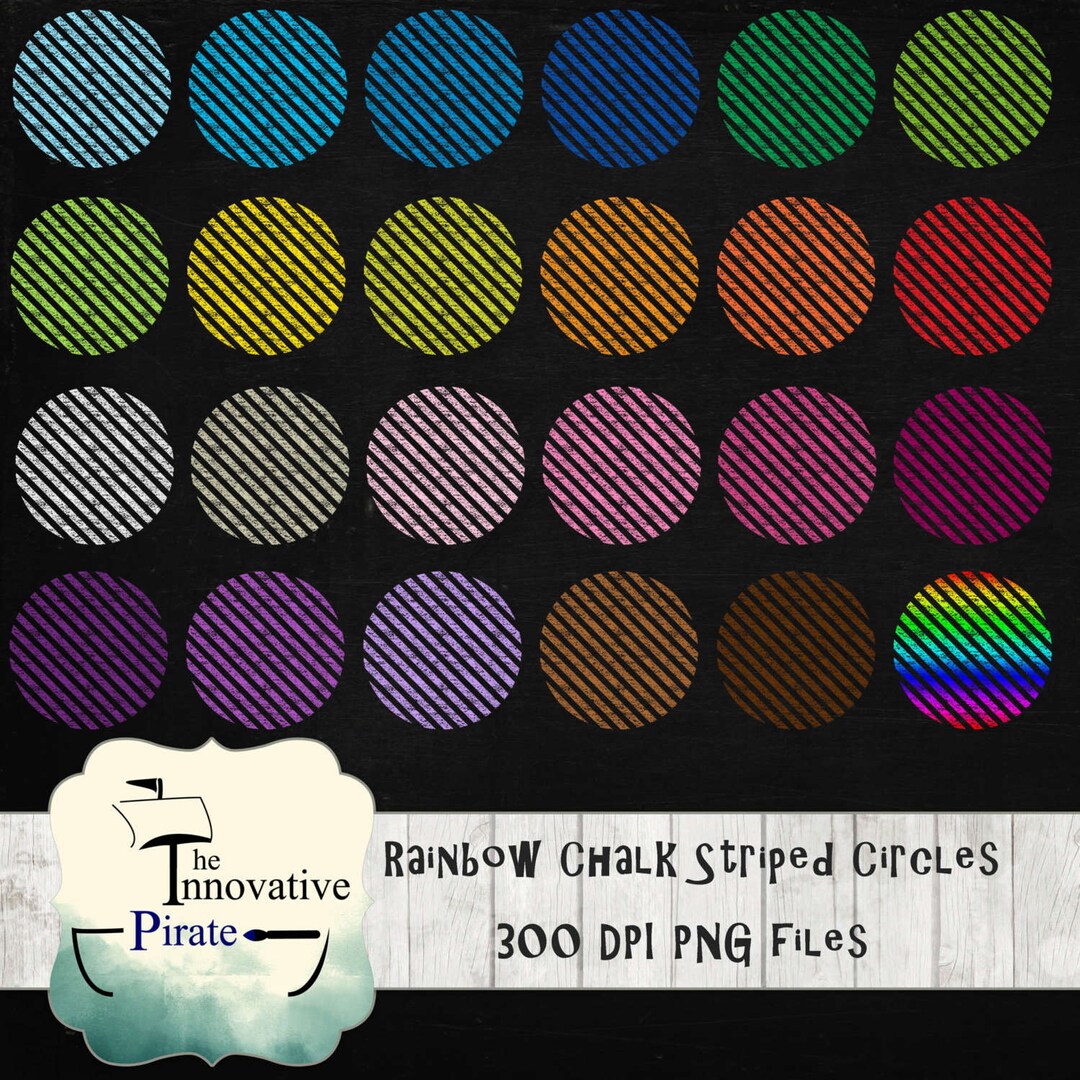 Rainbow Chalk Striped Circles Clipart Pack - Colorful Circles - Multi ...