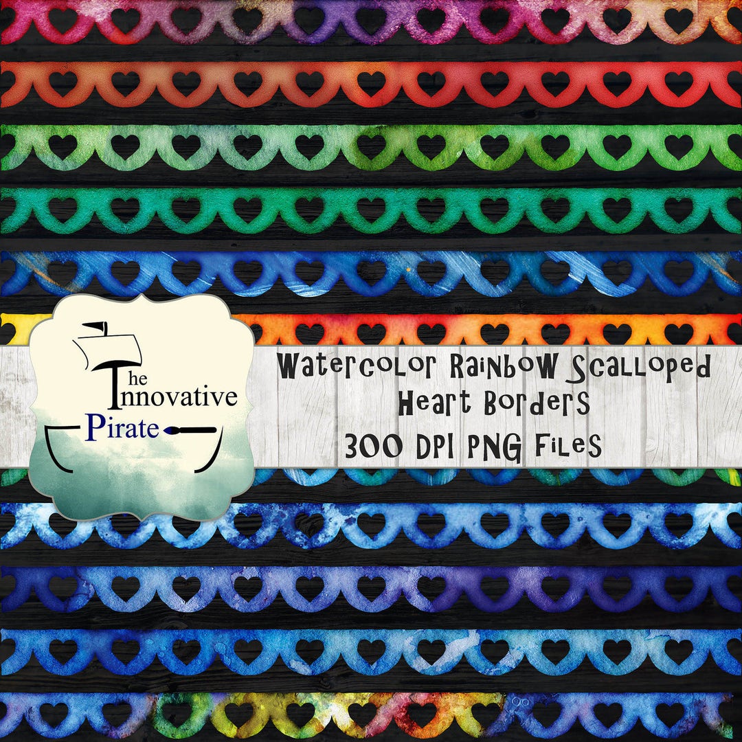 Rainbow Watercolor Scalloped Heart Border- Colorful Borders - Scallop ...