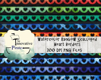 Rainbow Watercolor Scalloped Border Pack Colorful Borders | Etsy