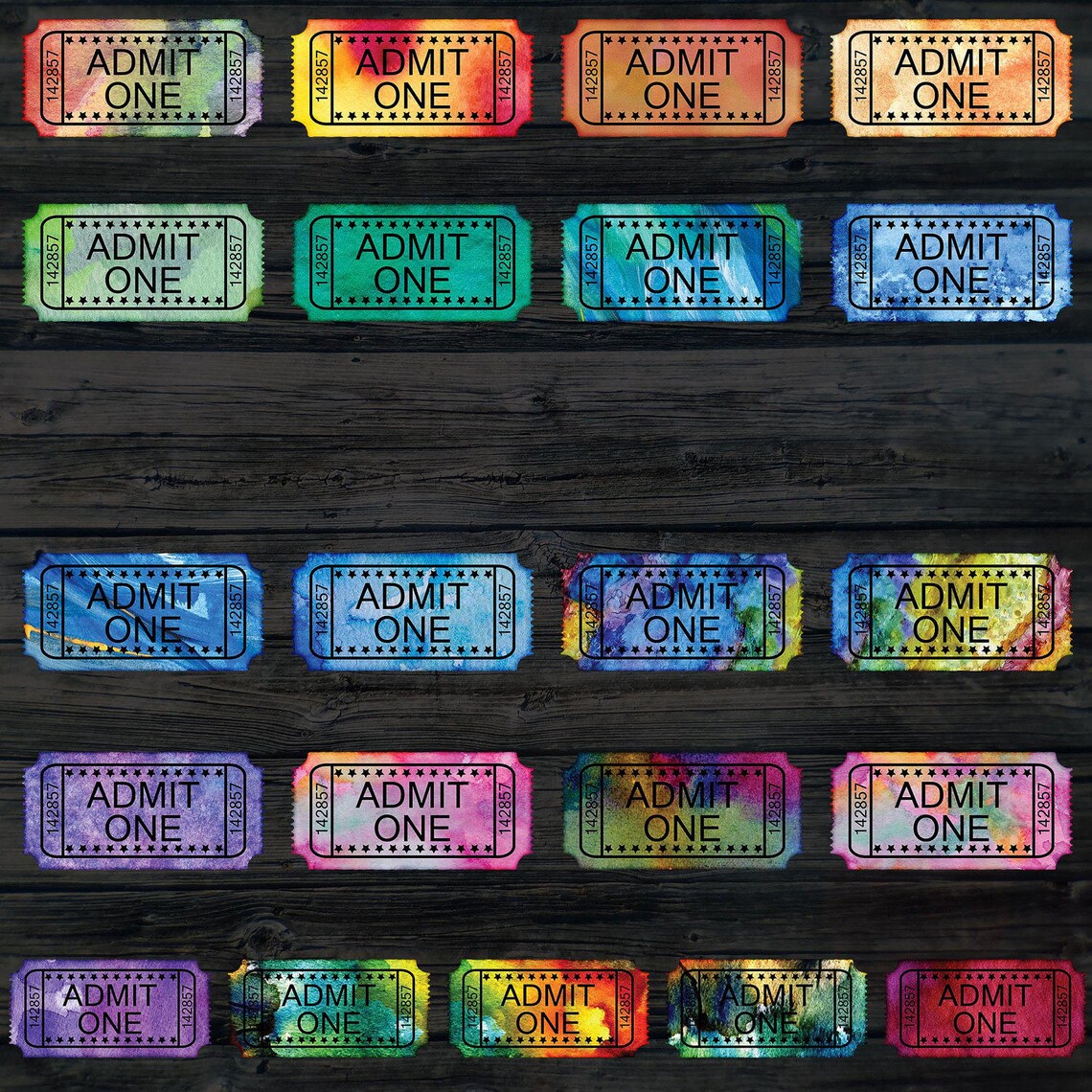 Watercolor Cinema Tickets Clipart Pack Water Color Movie - Etsy