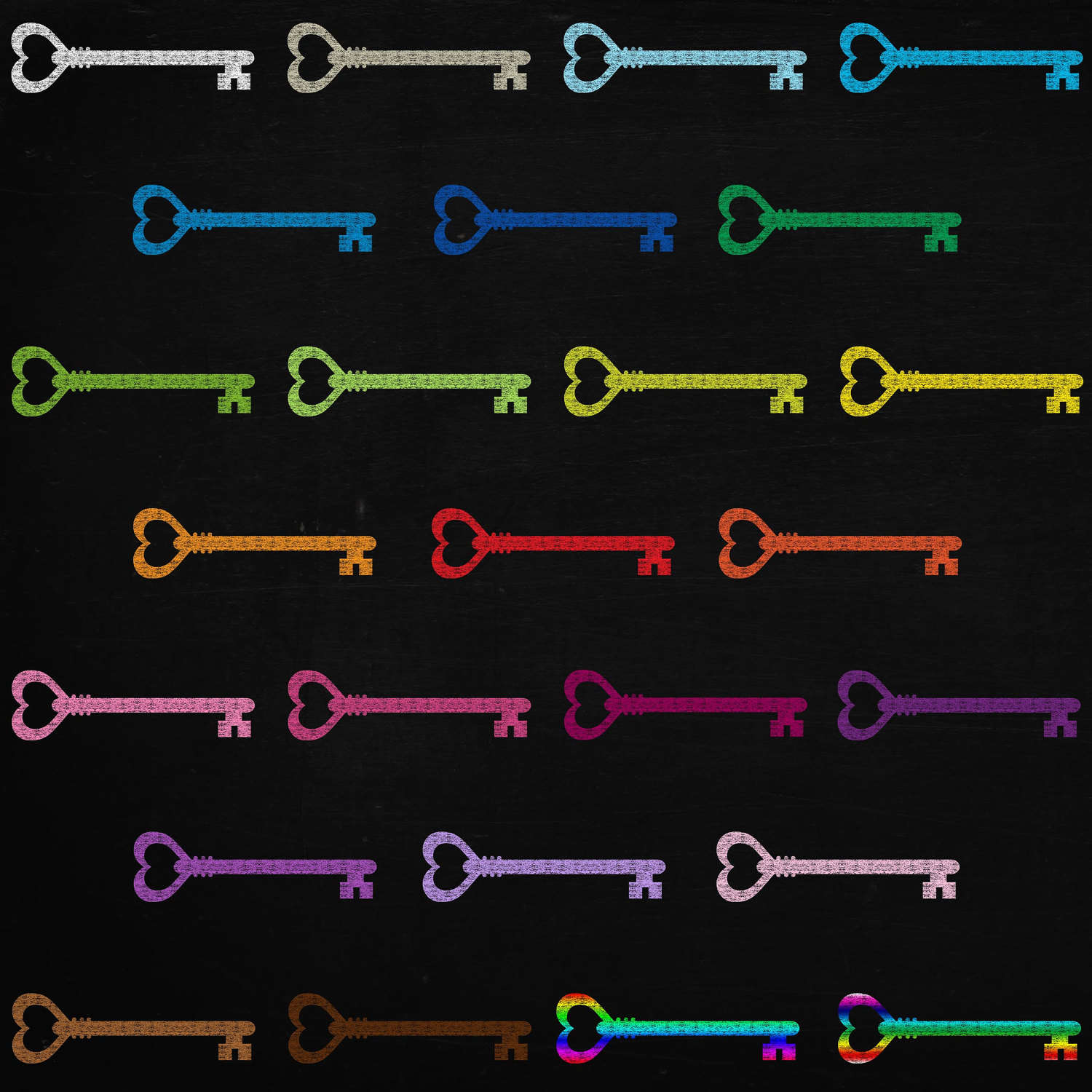Rainbow Chalk Heart Key Clipart Pack - Heart Key Clip Art - Key Favor ...