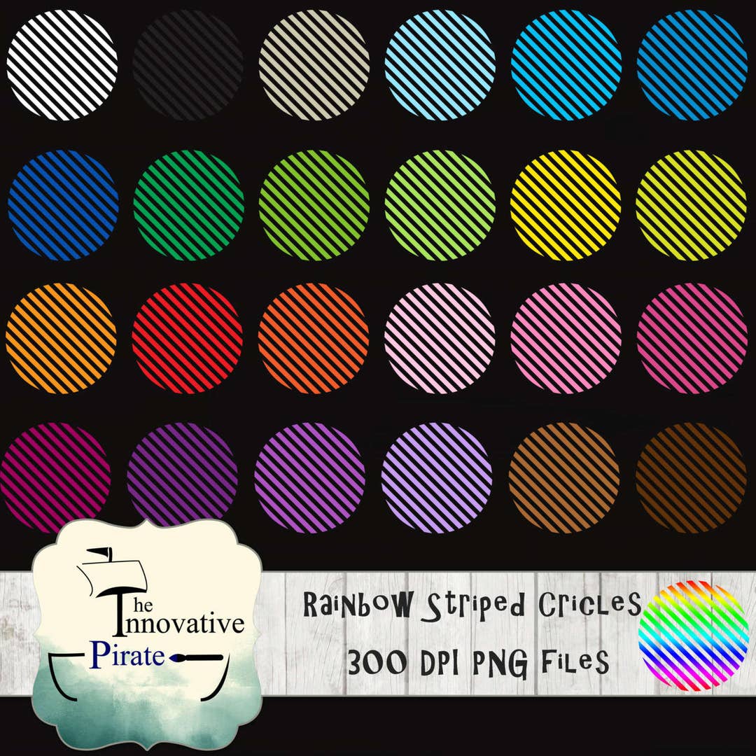 Rainbow Striped Circles Clipart Pack - Colorful Circles - Multi-color ...
