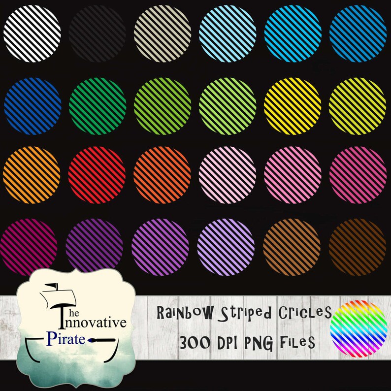 Rainbow Striped Circles Clipart Pack Colorful Circles - Etsy