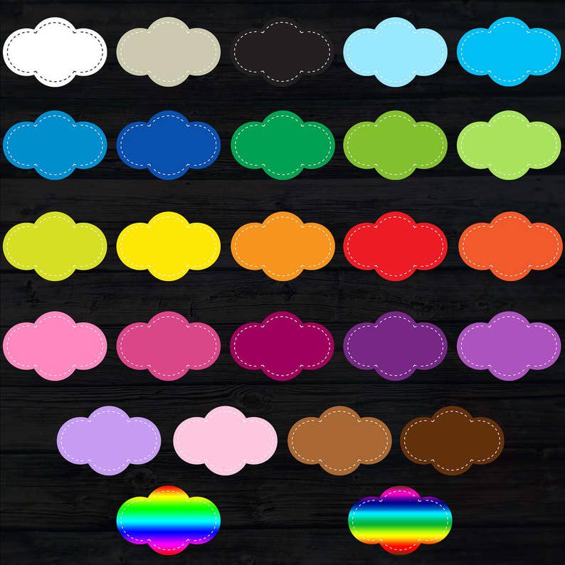 Rainbow Cloud Label Clipart Pack - Colorful Clouds Clip Art - Multi ...