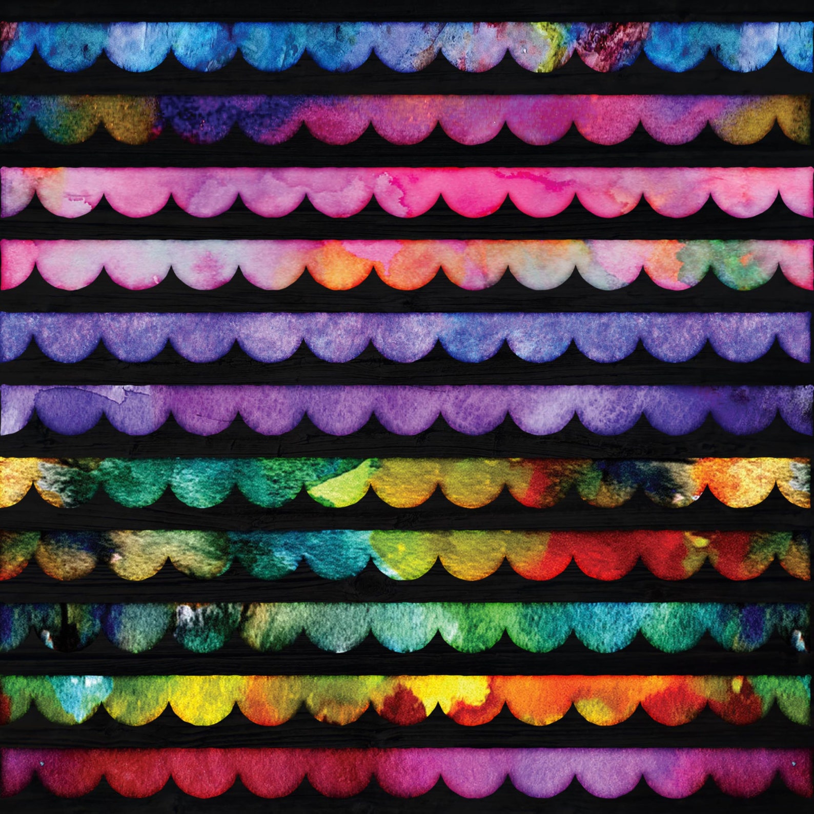 Rainbow Watercolor Scalloped Border Pack - Colorful Borders - Scallop ...