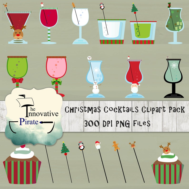Christmas Cocktails Clipart Pack - Holiday Drinks Clipart - Holiday ...