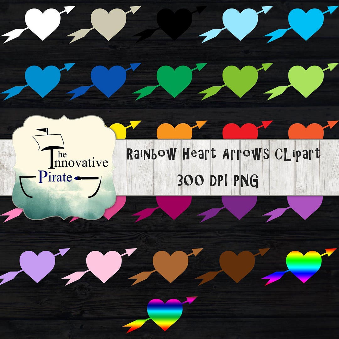 Rainbow Heart Arrows Clipart Pack - Valentine Hearts Clip Art - Love ...