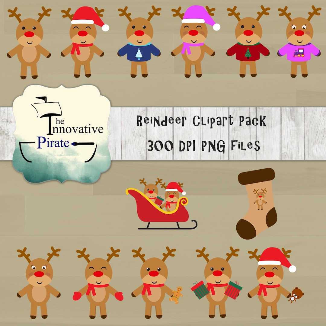 Christmas Reindeer Clipart Pack - Holiday Clipart - Reindeer Clipart ...