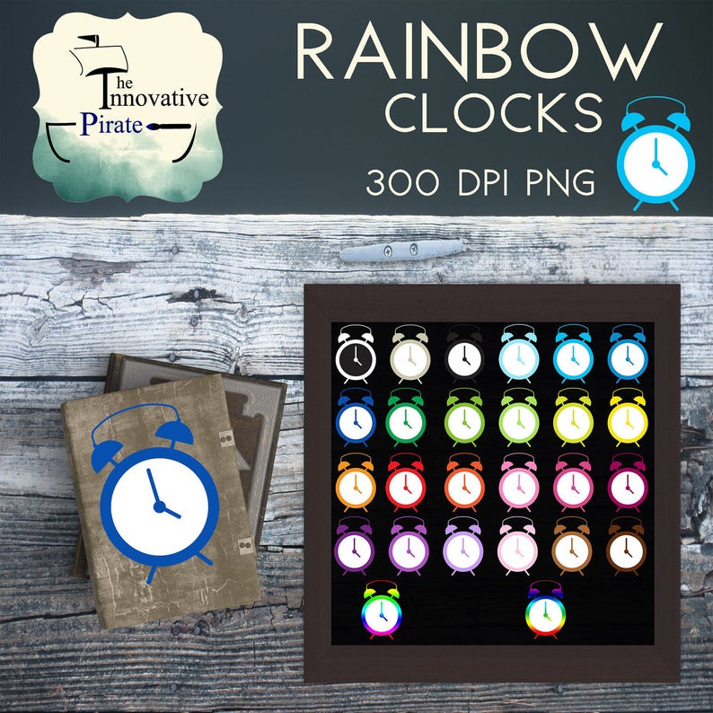 Rainbow Clocks Clipart Pack Clock Clipart Colorful Clocks | Etsy