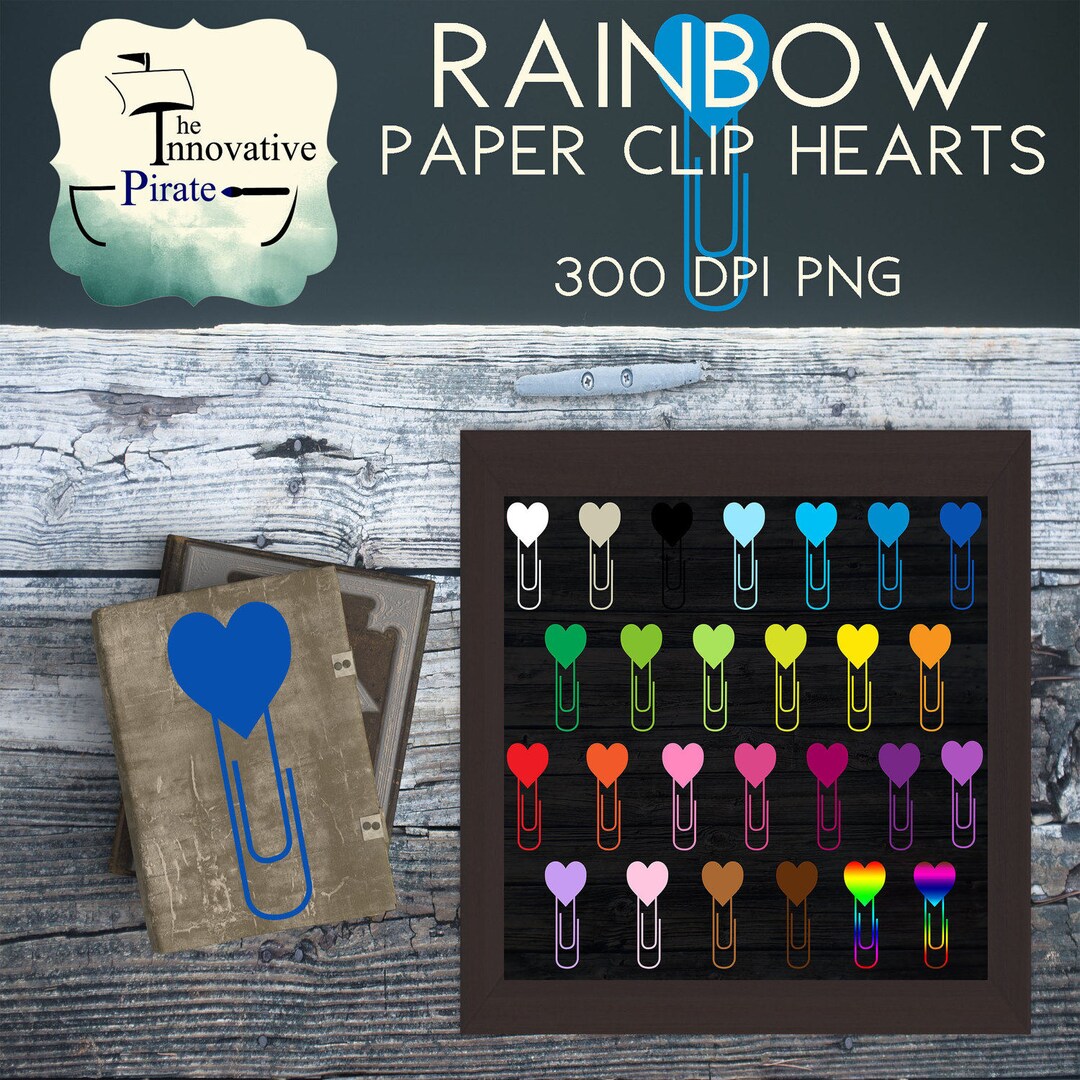 Rainbow Paper Clip Hearts Clipart Pack - Colorful Paperclips - Paper ...