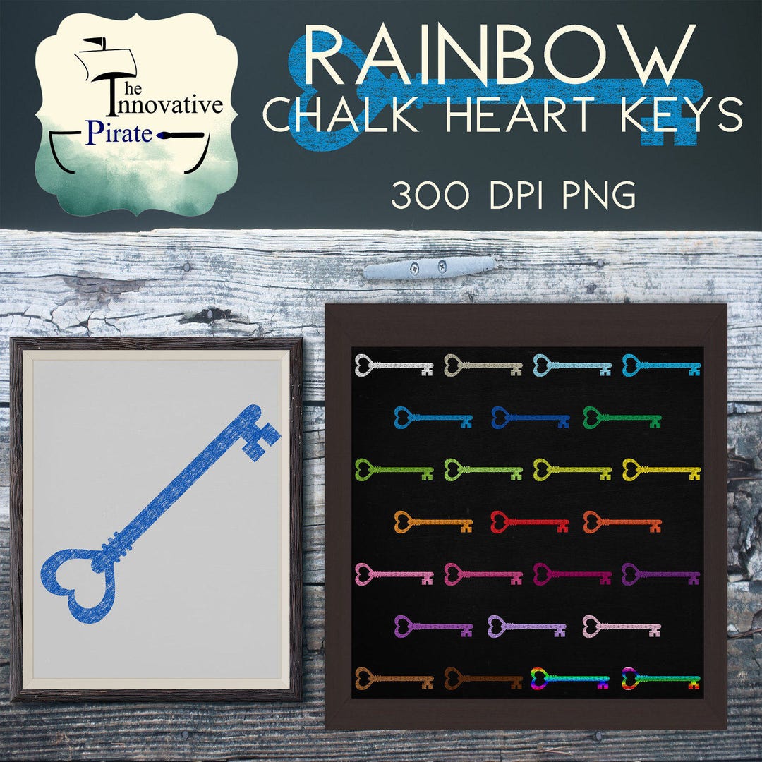 Rainbow Chalk Heart Key Clipart Pack - Heart Key Clip Art - Key Favor ...