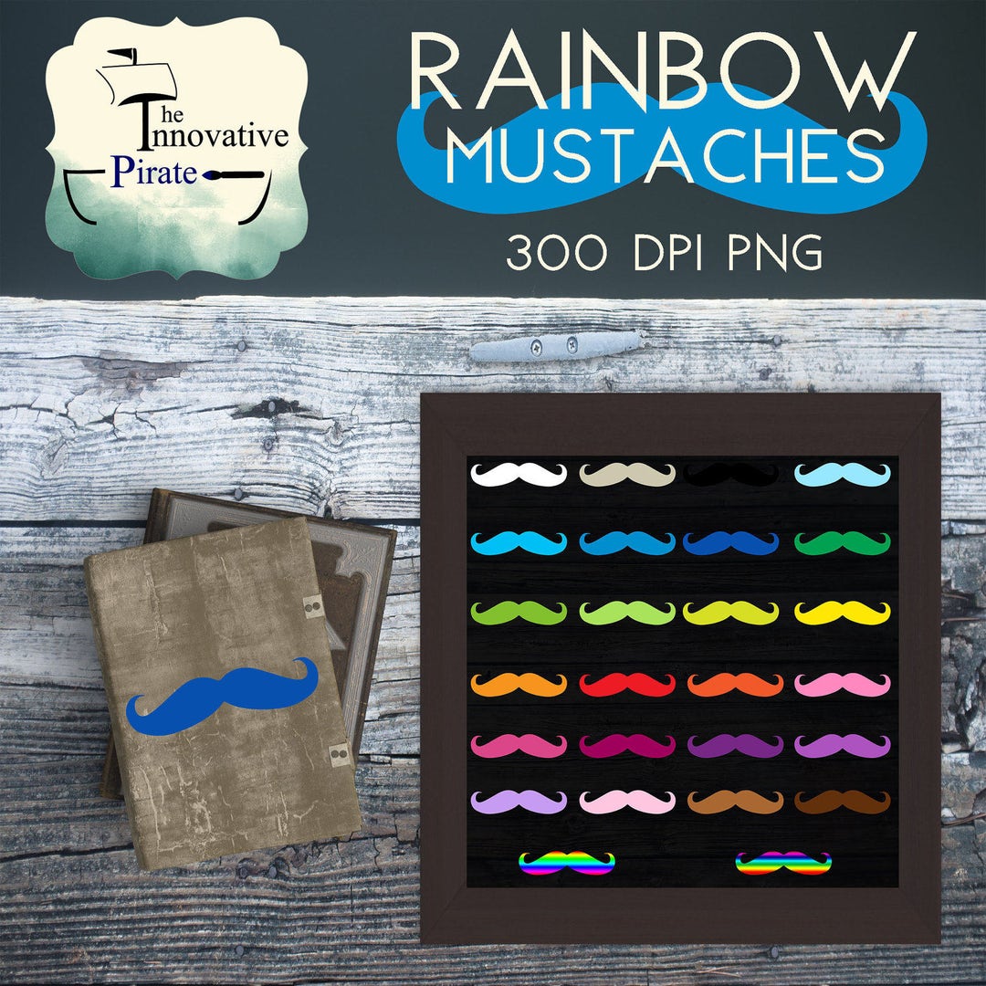 Rainbow Mustaches Clipart Pack - Mustache Cupcake Toppers - Mustache ...