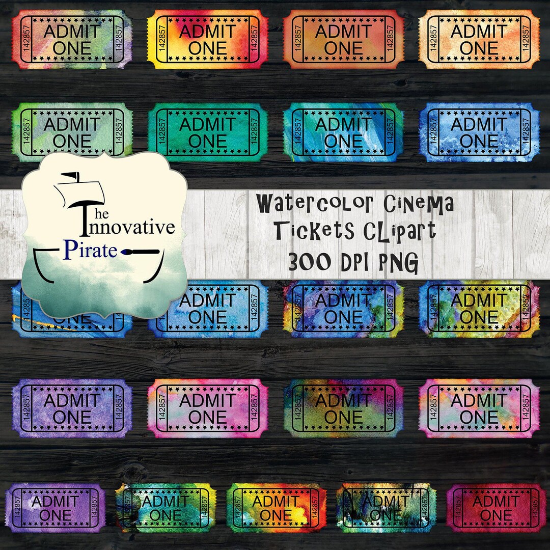 Watercolor Cinema Tickets Clipart Pack Water Color Movie - Etsy
