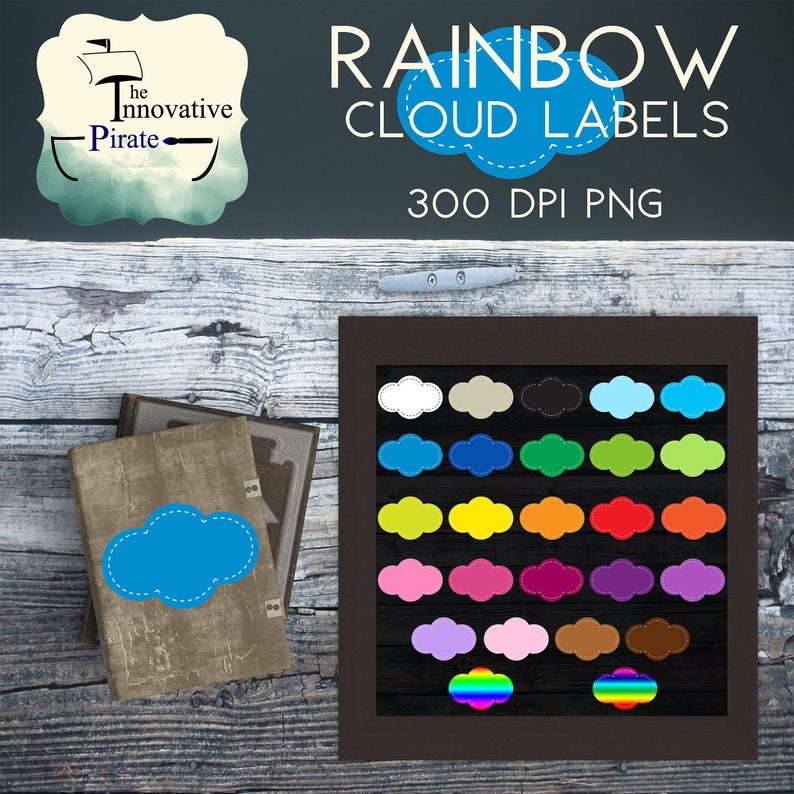 Rainbow Cloud Label Clipart Pack - Colorful Clouds Clip Art - Multi ...