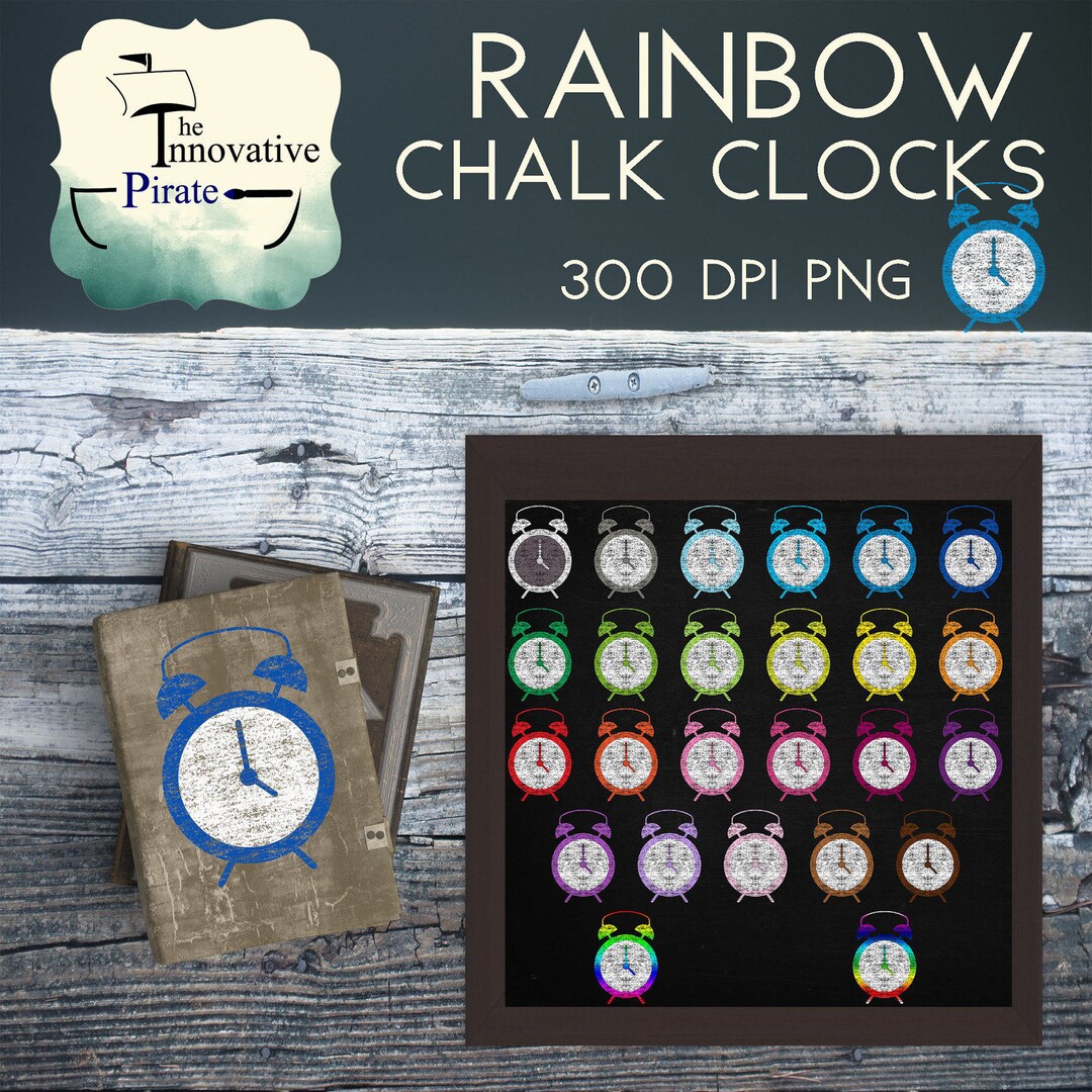 Chalk Clocks Clipart Pack - Chalkboard Clipart - Chalk Clocks Favor ...