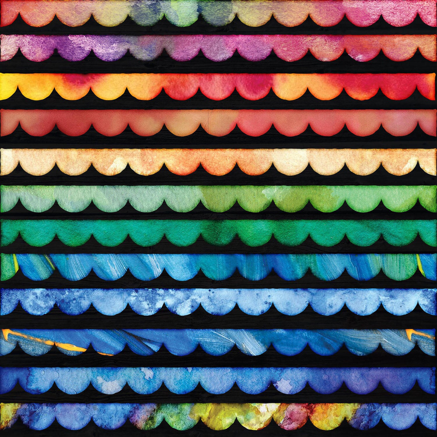 Rainbow Watercolor Scalloped Border Pack - Colorful Borders - Scallop ...