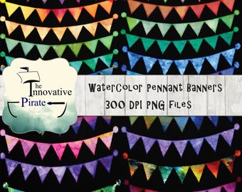Rainbow Watercolor Pennant Banner - Watercolor Banners - Birthday Party ...