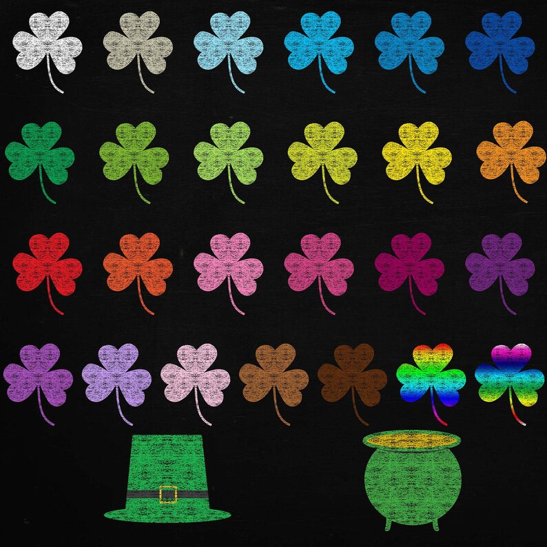Chalk Shamrock Clipart Pack St. Patrick's Day Clipart - Etsy