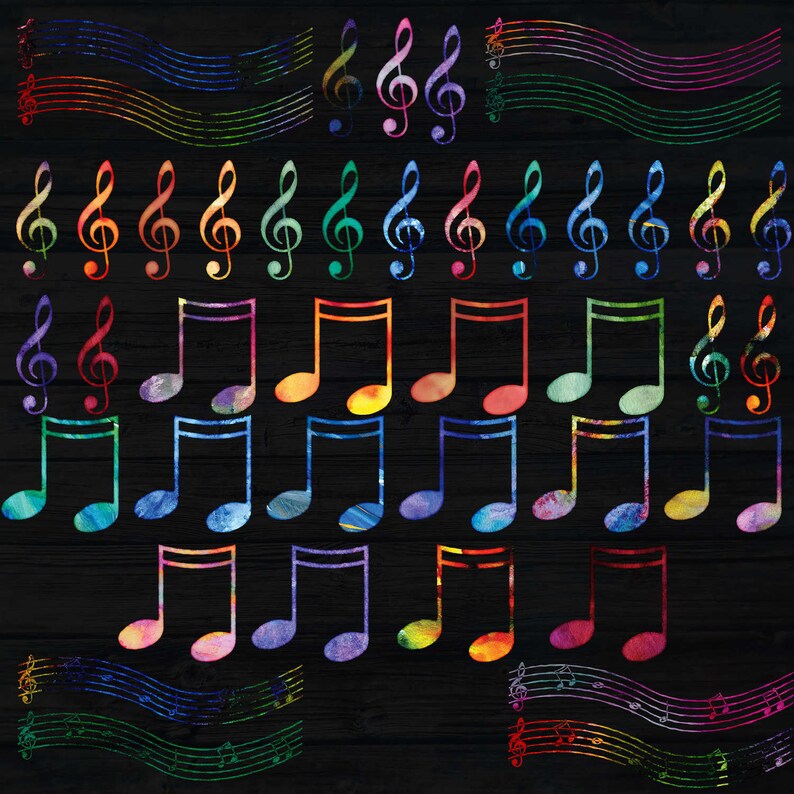 Rainbow Watercolor Music Notes Clipart Pack - Watercolor Music Clip Art ...