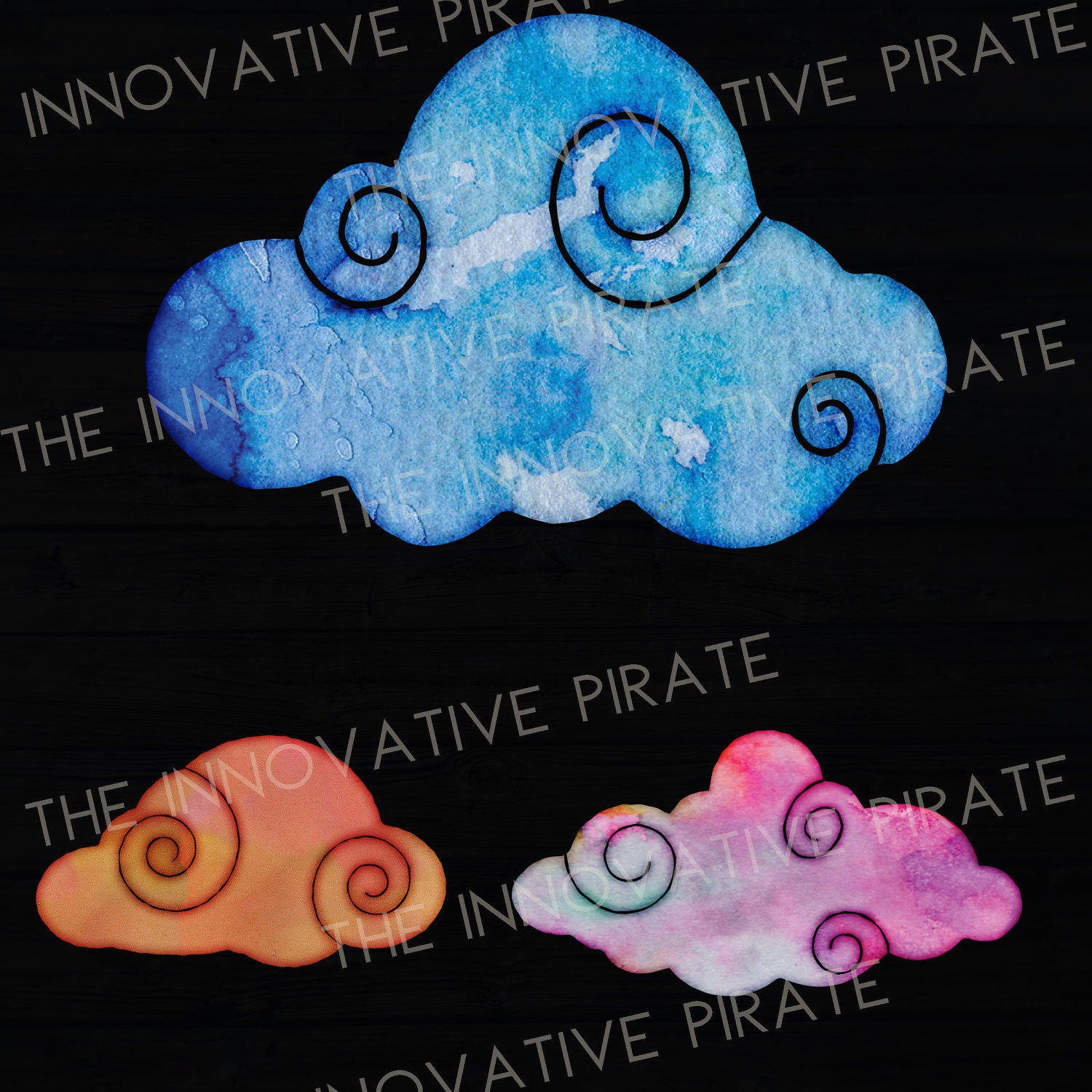 Watercolor Swirly Cloud Clipart Watercolor Clip Art - Etsy