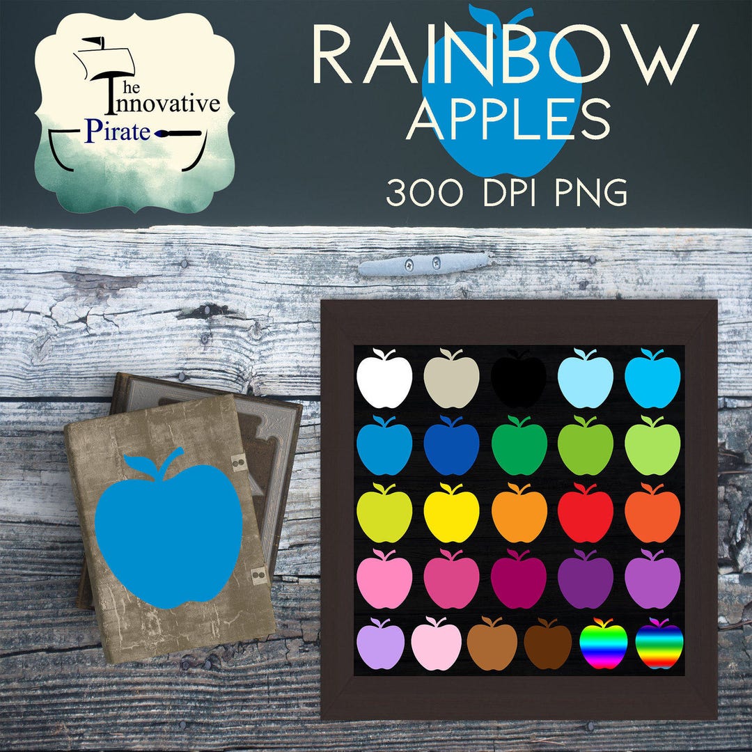 Rainbow Apple Clipart - Apple Favor Tags - Apple Cupcake Toppers ...