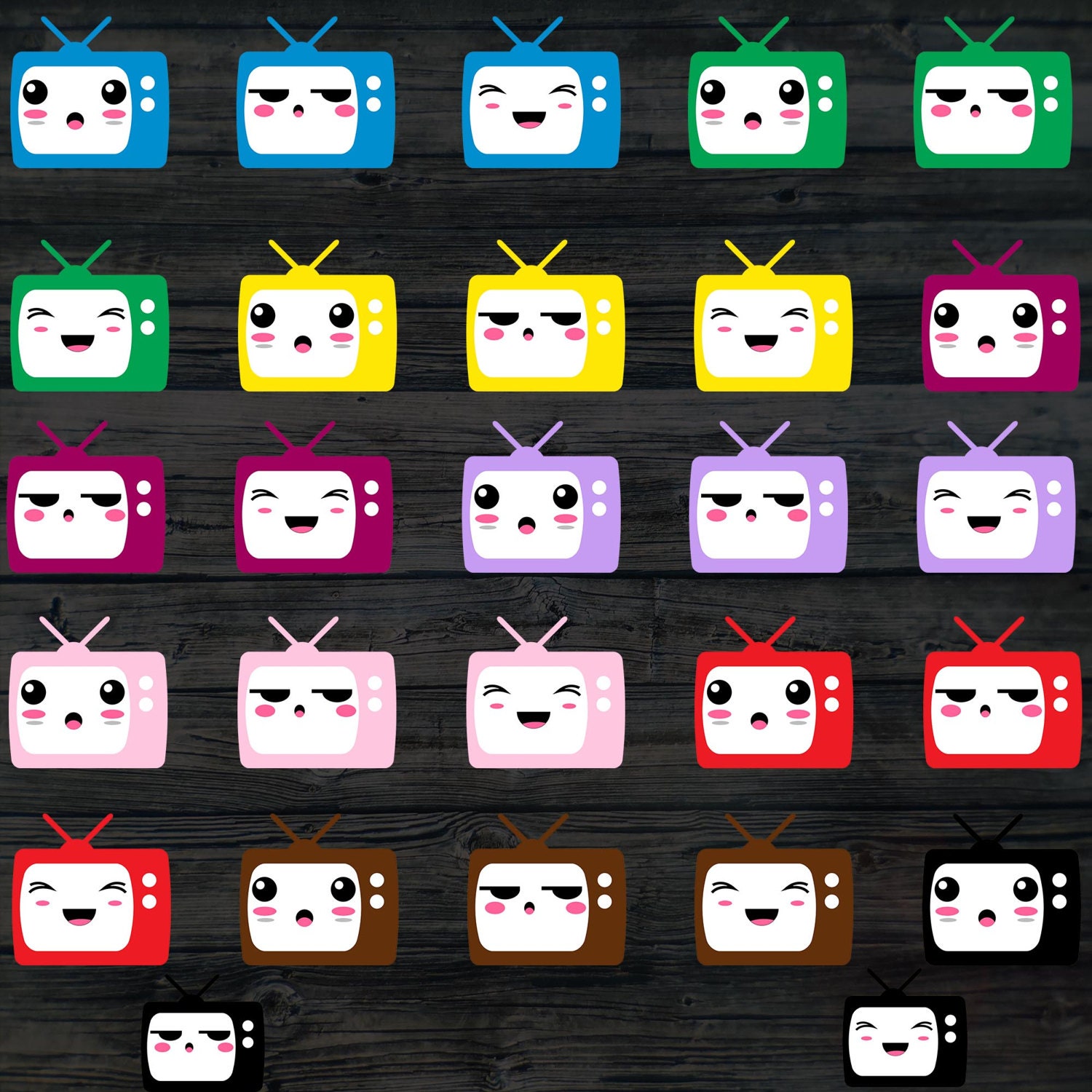 Kawaii TV Clipart - Kawaii Television Clip Art - Cute Television Sets ...