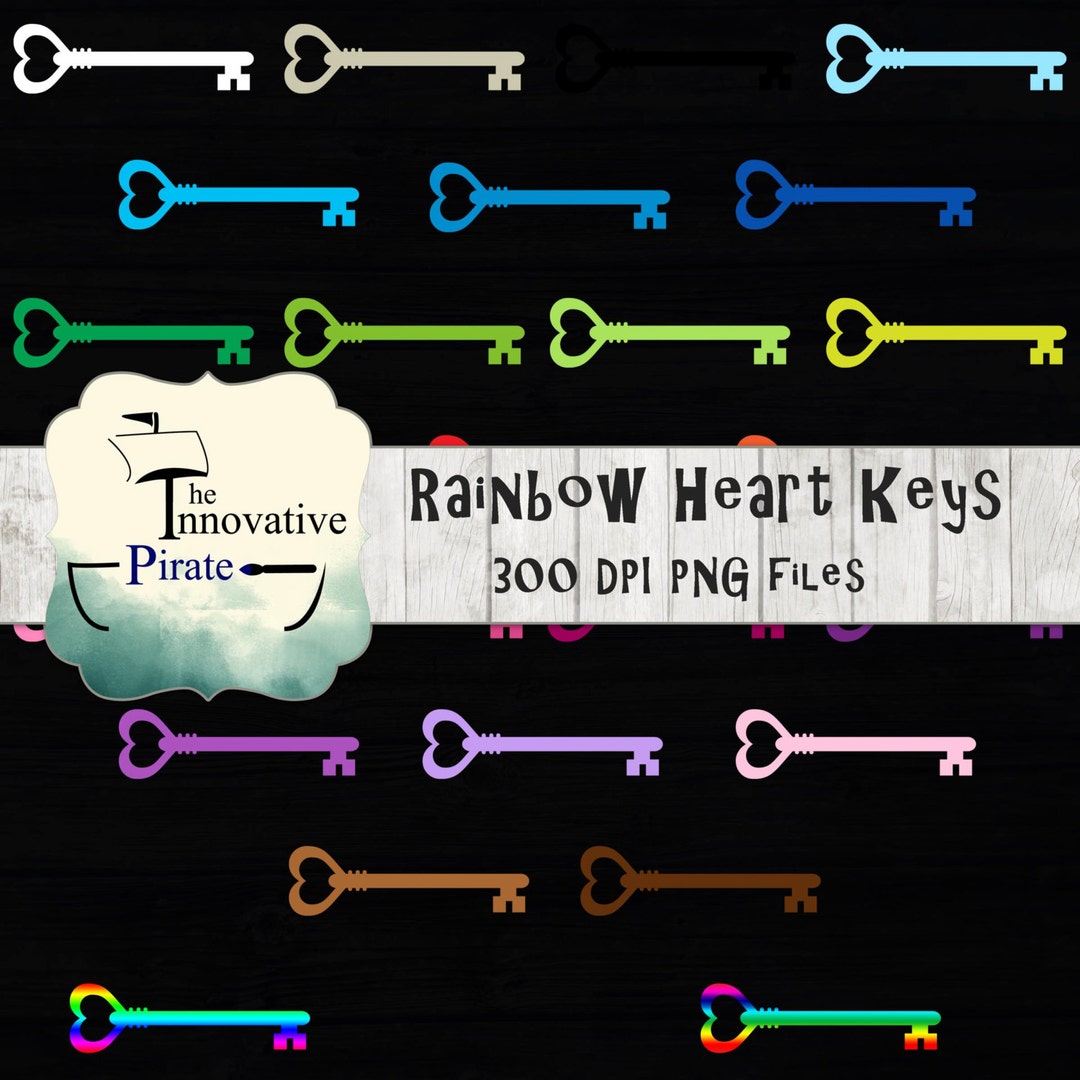 Rainbow Heart Keys Clipart Pack - Key Heart Clip Art - Love Clipart ...