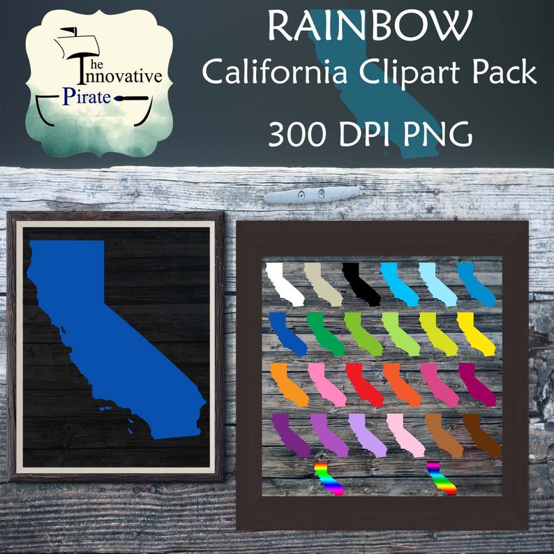 Rainbow California Clipart Park- Multicolor California- Multi ...