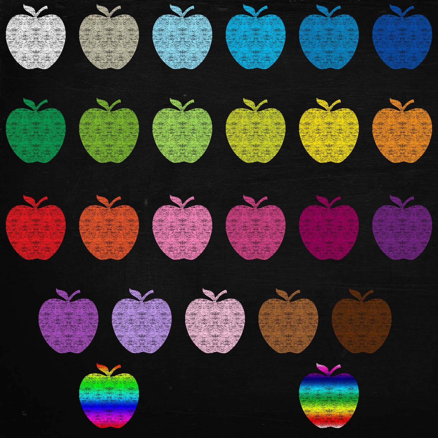 Chalk Apple Clipart Pack Chalkboard Apples Chalk Apples - Etsy
