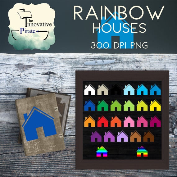 Rainbow Houses Clipart Pack Colorful Houses House Cupcake | Etsy