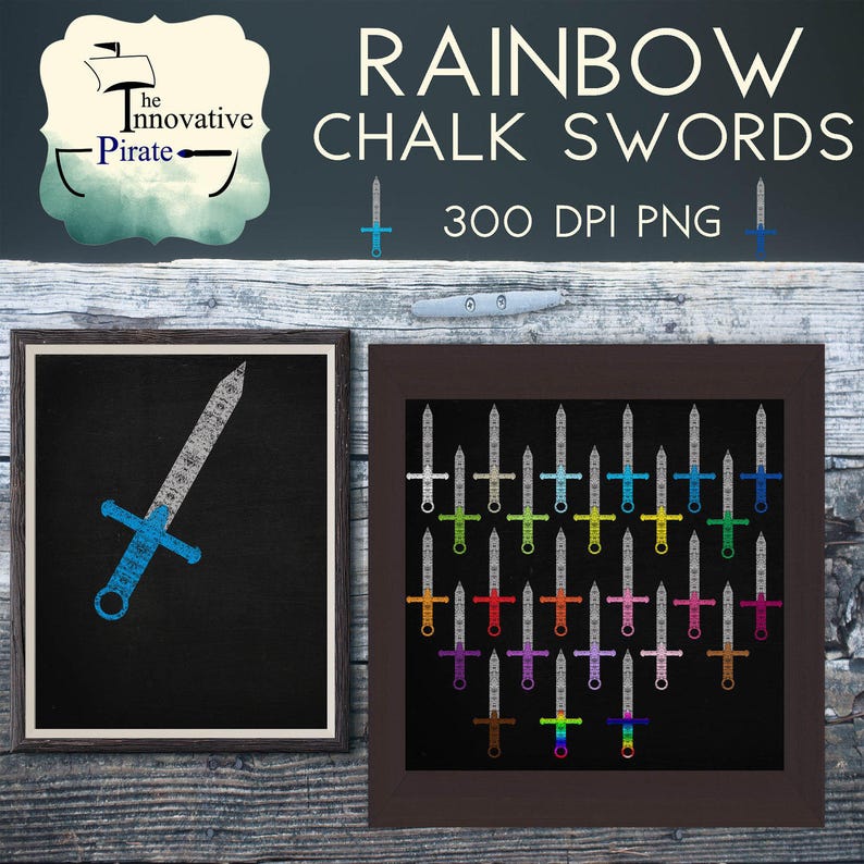 Rainbow Chalk Swords Clipart Pack Sword Clip Art Knights - Etsy