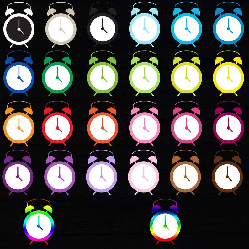 Rainbow Clocks Clipart Pack Clock Clipart Colorful Clocks | Etsy