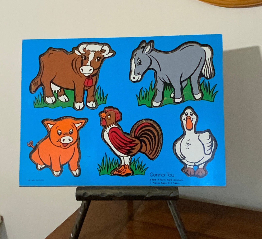 Vintage Connor Toy 5 Pc Framed Wooden FARM Yard ANIMALS PUZZLE, Vintage ...
