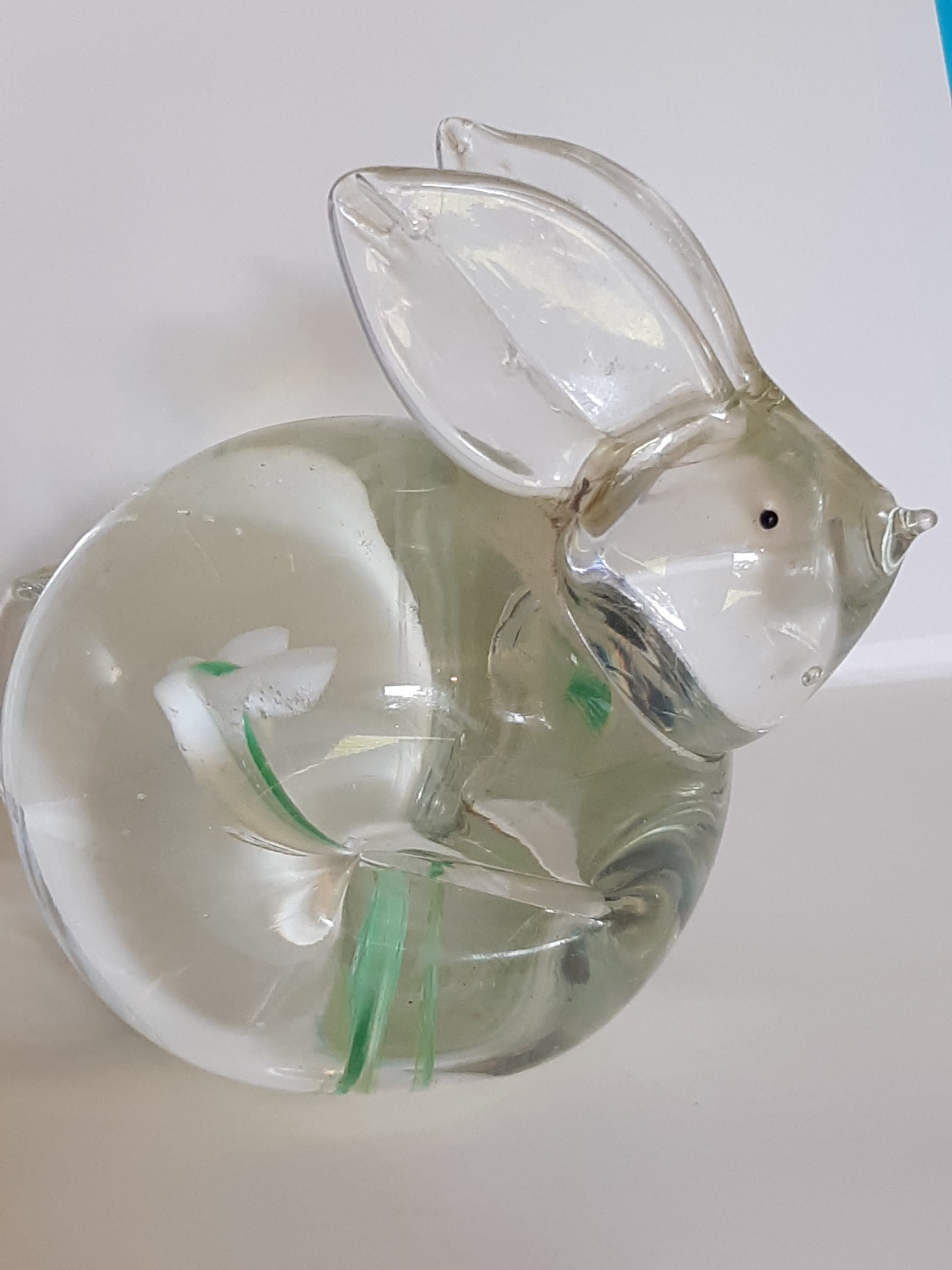 Beautiful vintage hand blown glass bunny rabbit figurine paperweight ...